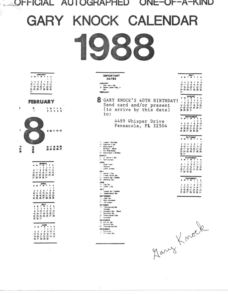 (1987) Sent 1988 40th Birthday Calendars